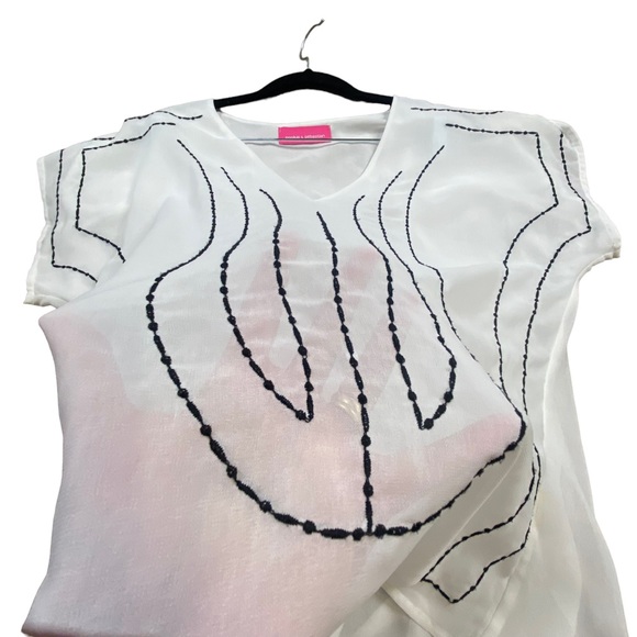 Pookie & Sebastian | Tops | Pookie Sebastian Embroidered Semi Sheer ...